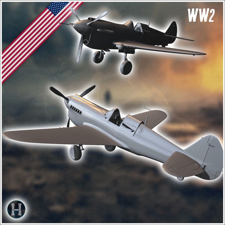 3D Printable Curtiss P-40 Warhawk fighter-bomber aircraft (ground version) (16) - USA US Army ...